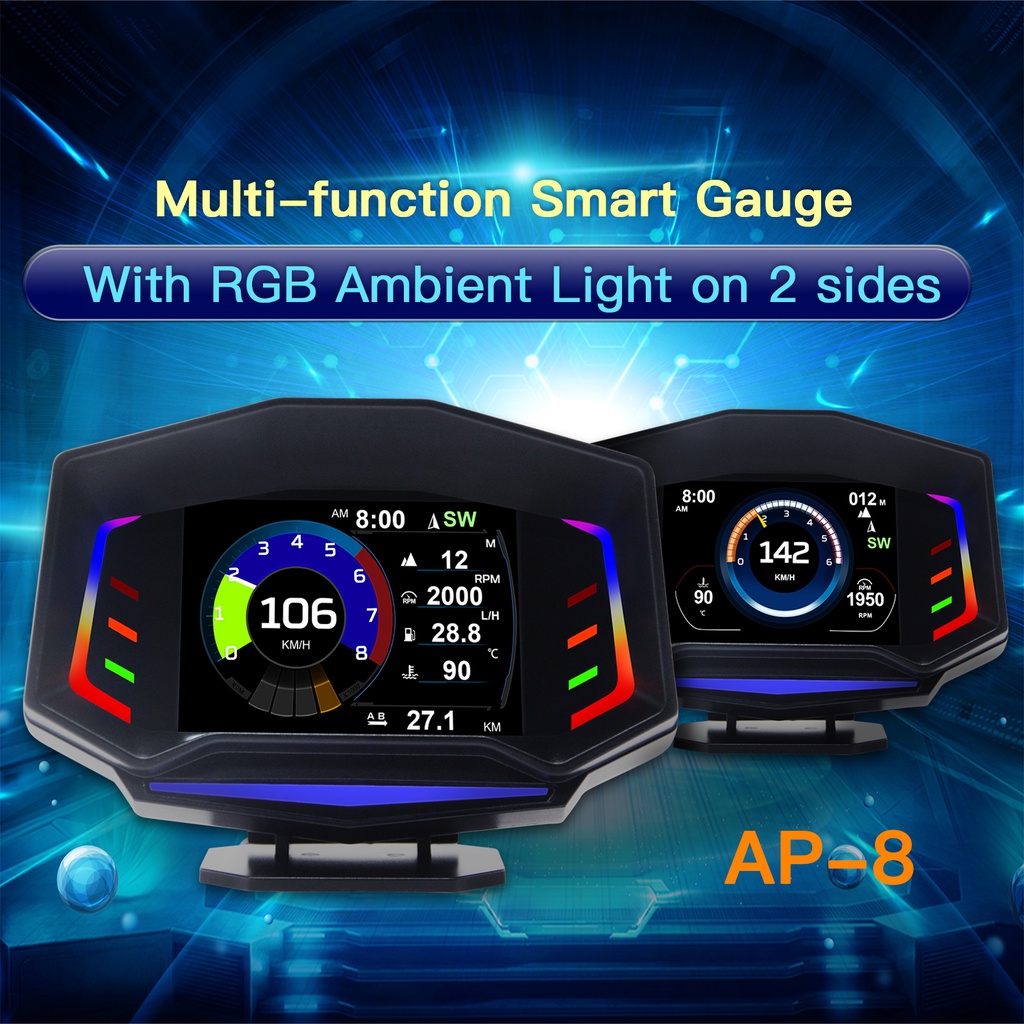 Jual AP-8 Smart Car Layar HUD OBD2+GPS+Slope meter Smart Gauge for ...
