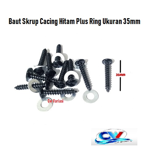 Jual Baut Skrup Cacing Hitam Plus Ring Ukuran 35 MM Isi 10 Pcs | Shopee ...