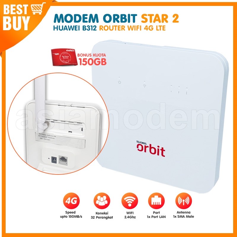 Jual Wifi Router Modem Wifi Orbit Star 2 Huawei B312 4G Free Telkomsel ...
