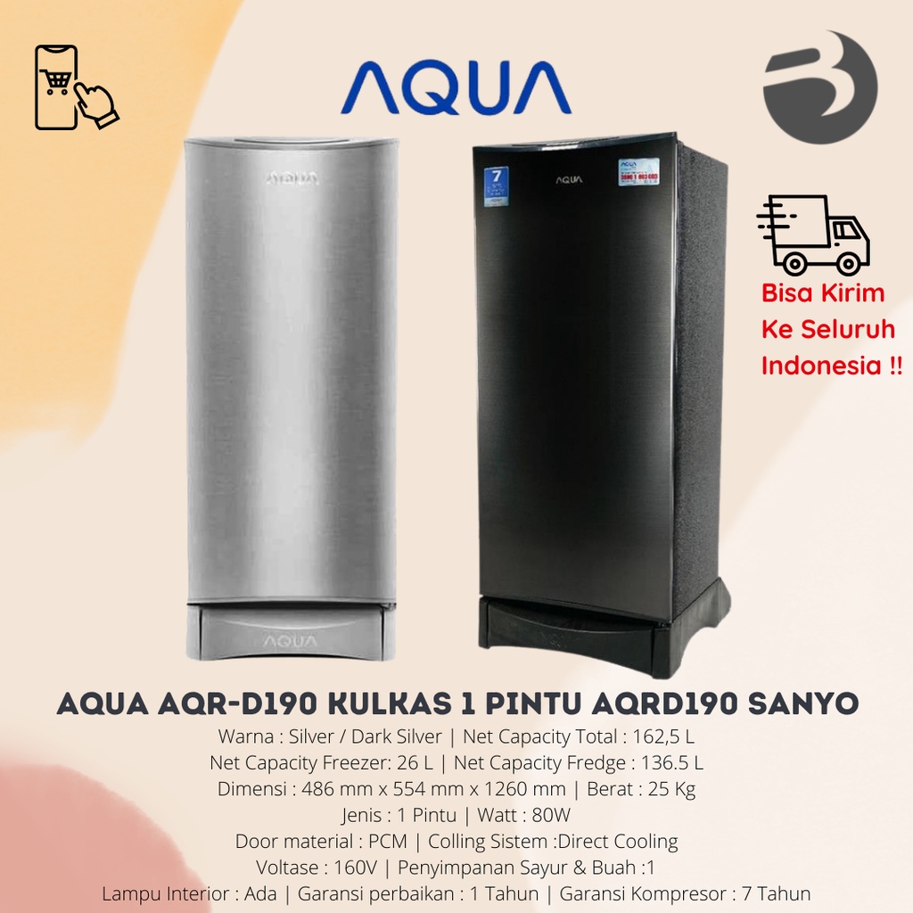 Jual AQUA AQR-D190 Kulkas 1 Pintu AQRD190 Sanyo Garansi Resmi 7 thn | Shopee Indonesia
