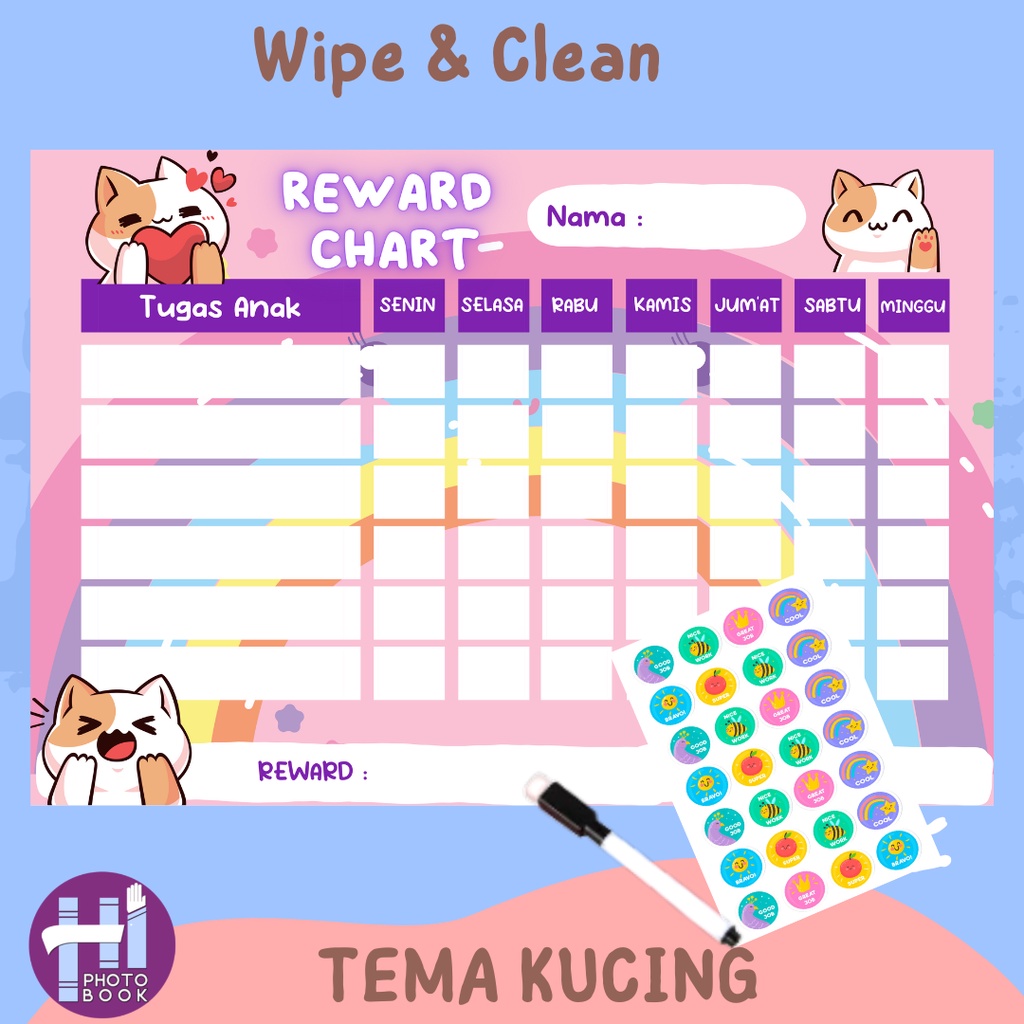 Jual Reward Chart Anak Wipe and Clean ( LEMBAR TUGAS ANAK BONUS STICKER ...