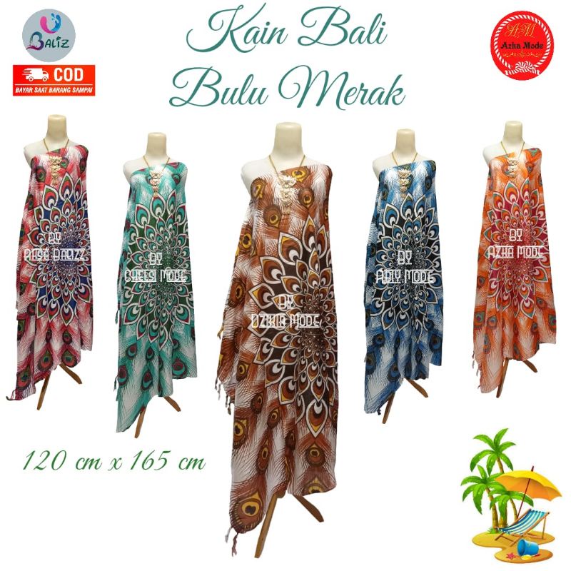 Jual Kain Pantai/kain bali Premium motif bulu merak standar | Shopee Indonesia