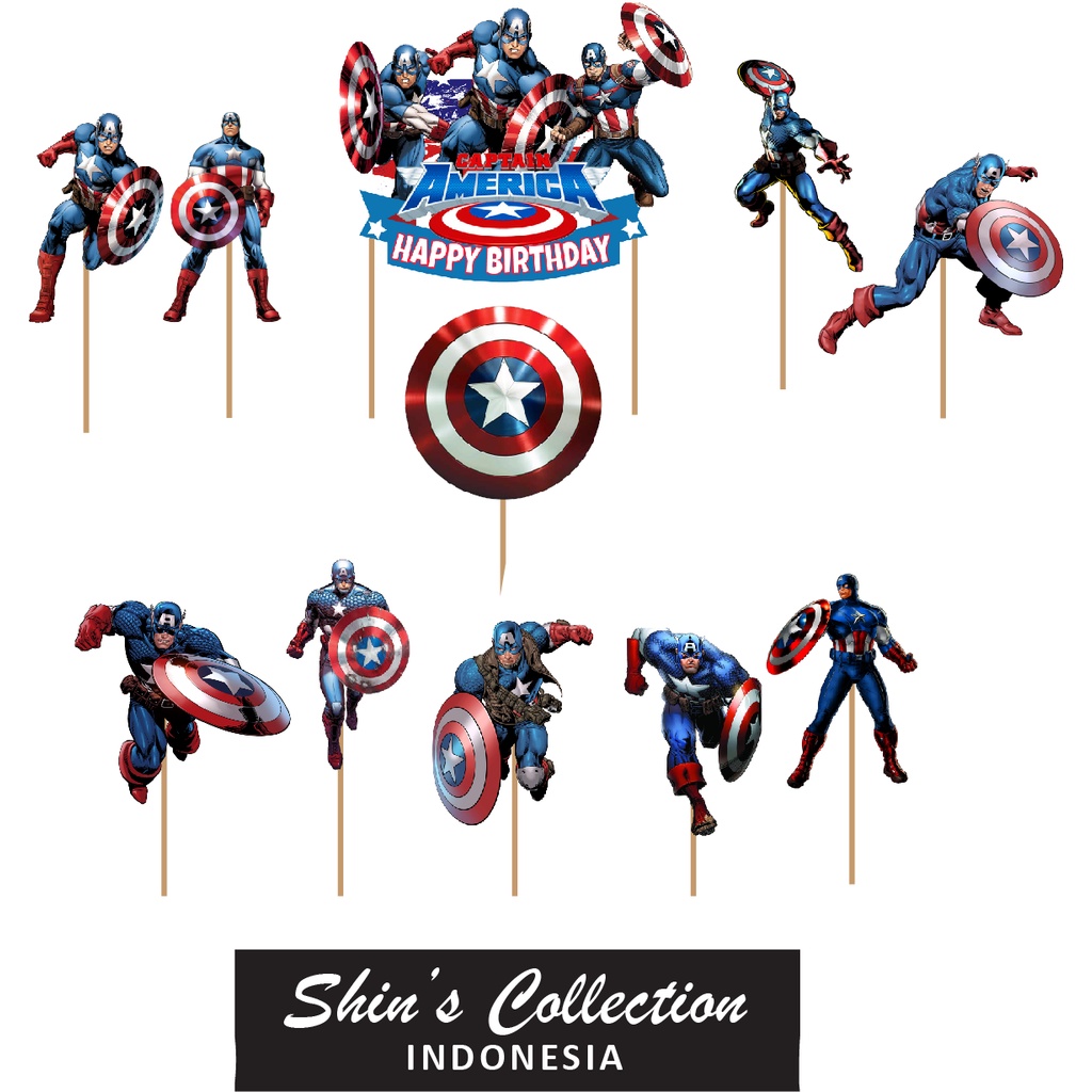 Jual Cake topper captain America Normal New set isi 11 pc | Shopee ...