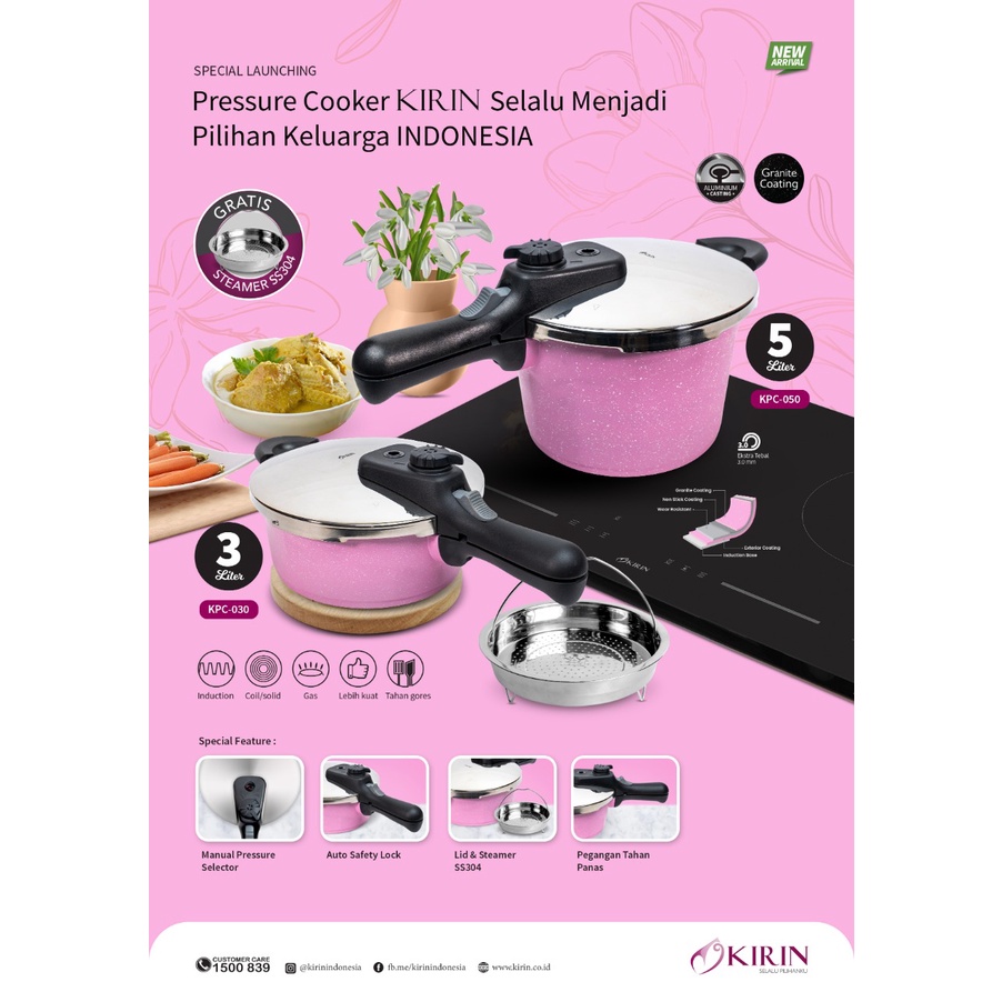 Jual Kirin Pressure Cooker KPC Pink Series Panci Presto Granite Panci Tekanan Tinggi 3L - 5L ...