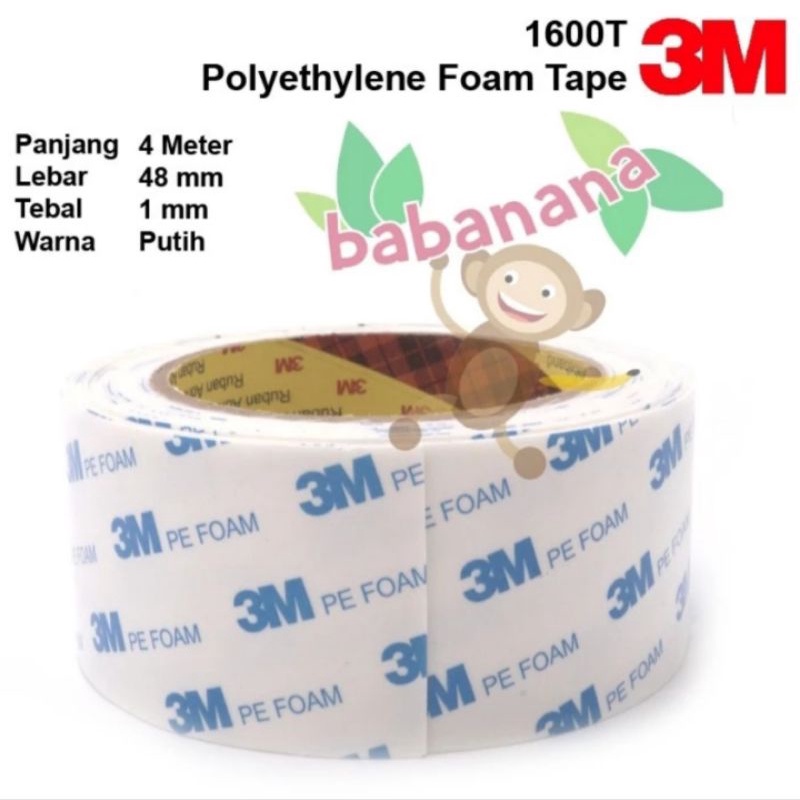 Jual Double Sided Tape Foam 3M 1600T Putih 4M x 48mm x 1.0mm dobel tip | Shopee Indonesia