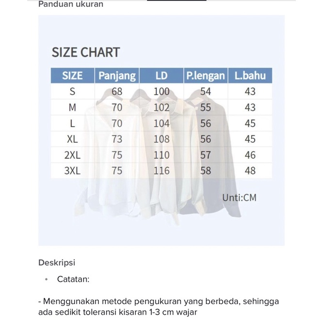 Jual size chart | Shopee Indonesia
