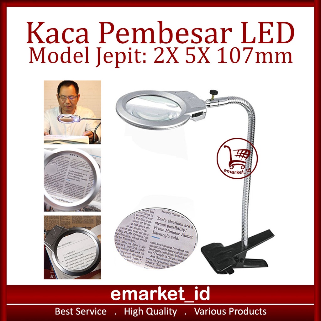 Jual Kaca Pembesar Meja Jepit LED 2X 5X 107mm AE78 / Lampu Klip Lup ...