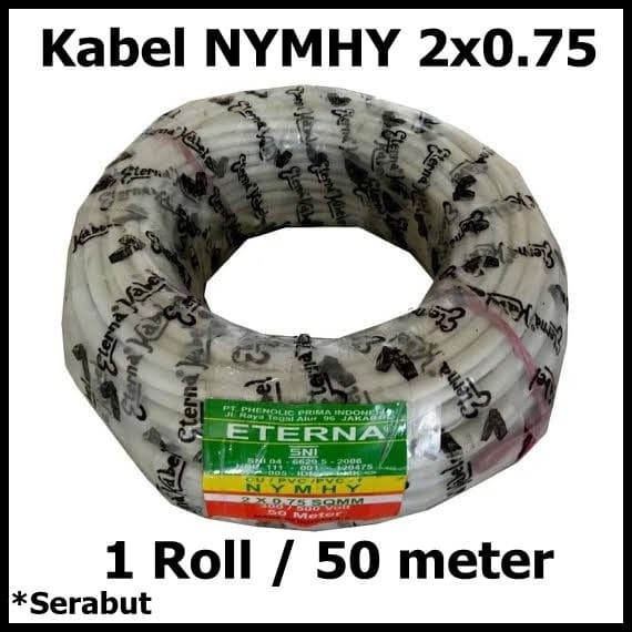 Jual Kabel listrik 2x0.75 50 meter merek Eterna NYMHY serabut Per roll | Shopee Indonesia
