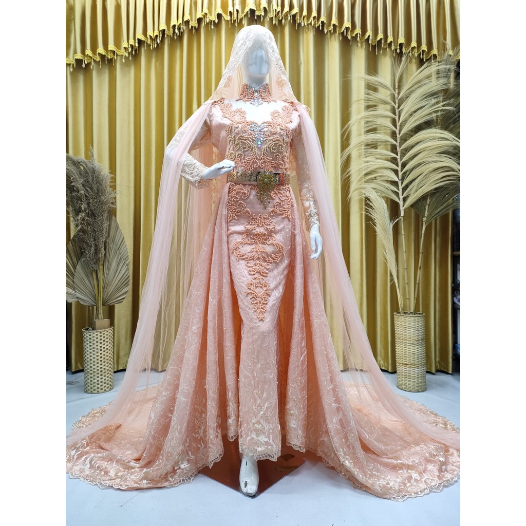Jual Gaun pengantin slim duyung full mutiara ekor / gaun pengantin ...