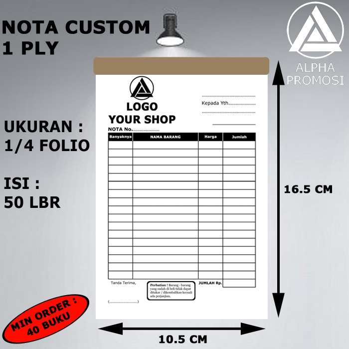 Jual Nota Custom 1/4 Folio 1 PLY Bahan HVS Murah Nota Olshop Dagang ...