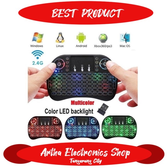 Jual Touchpad Air Mouse LED Color Rechargeable Keyboard i8 Wireless ...