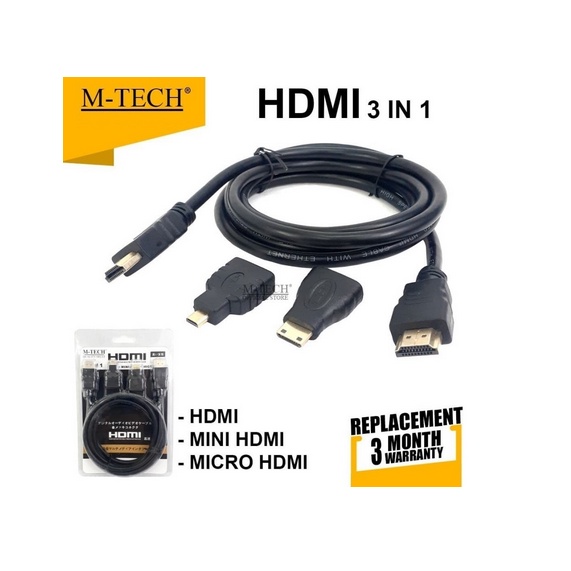 Jual M-Tech Original Kabel HDMI 3 in 1 (Mini HDMI - Micro HDMI - HDMI ...