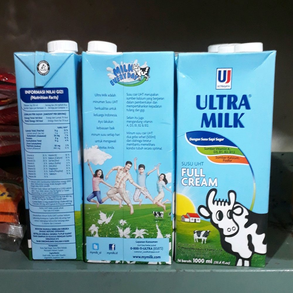 Jual Susu UHT Ultramilk Fullcream Ultra Milk Full Cream 1 Liter 1000ml ...
