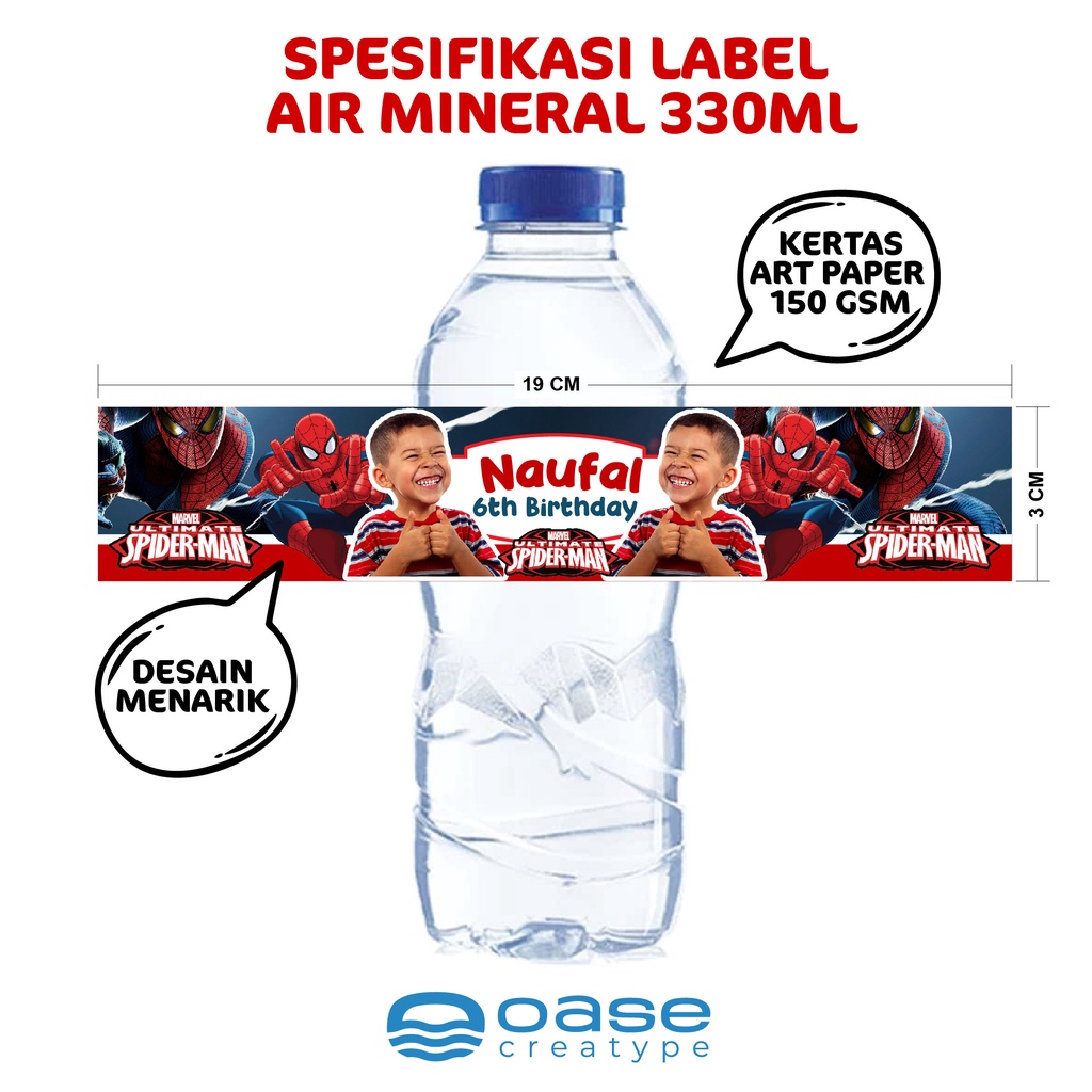 Jual Label Minuman Ulang Tahun Anak Botol Mineral Water 330 ML Free ...