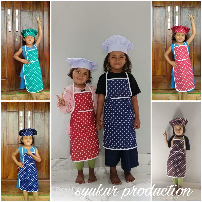 Jual CELEMEK ANAK APRON ANAK PLUS TOPI CHEF SENADA TK SD PRIA WANITA ...