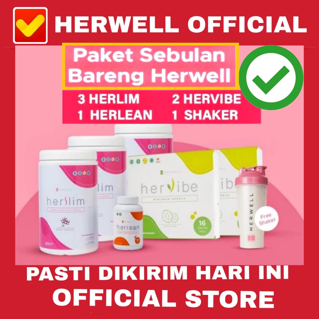 Jual PAKET SEBULAN HERWELL isi = 3 Herslim + 2 Hervibe + 1 Herlean + SHAKER | Shopee Indonesia
