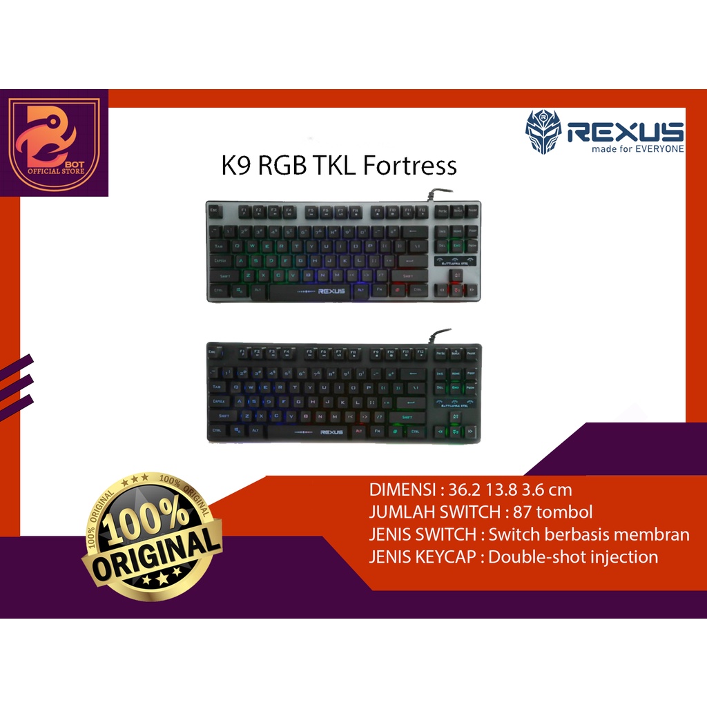 Jual Rexus K9 TKL Fortress Backlit Floating Keys Gaming Keyboard ...