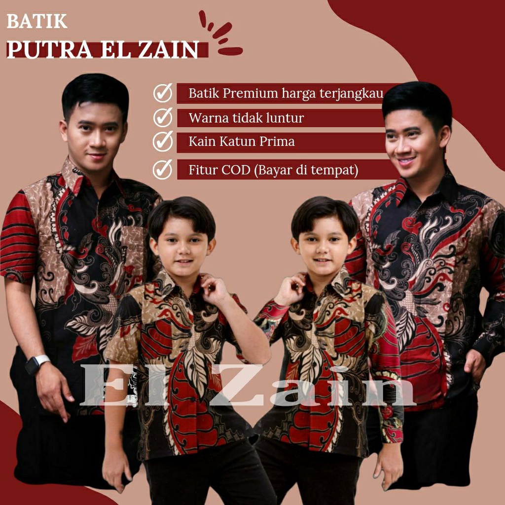 Jual Batik Putra EL Zain Batik Sangkuriang Maron TERBARU Couple sweet || couple batik ayah dan ...