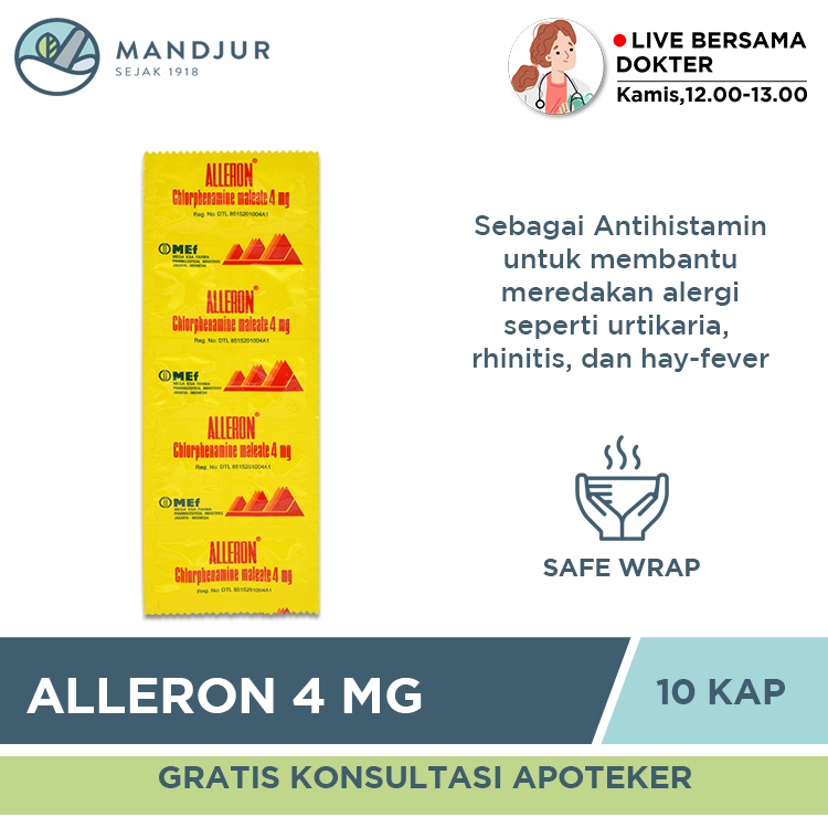 Jual Alleron 4 Mg 10 Kaplet - Obat Alergi Gatal Gatal Rhinitis dan ...