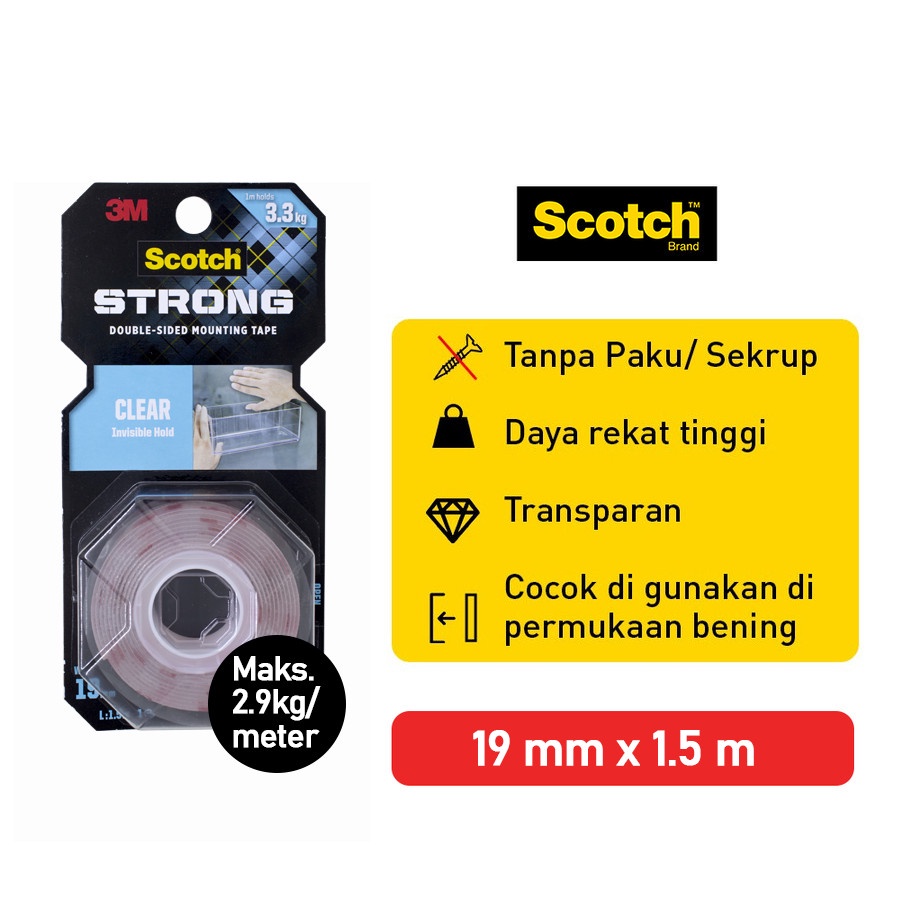 Jual 3M Scotch 410-S19 Mounting Tape Transparan 19mm x 1.5m | Shopee Indonesia