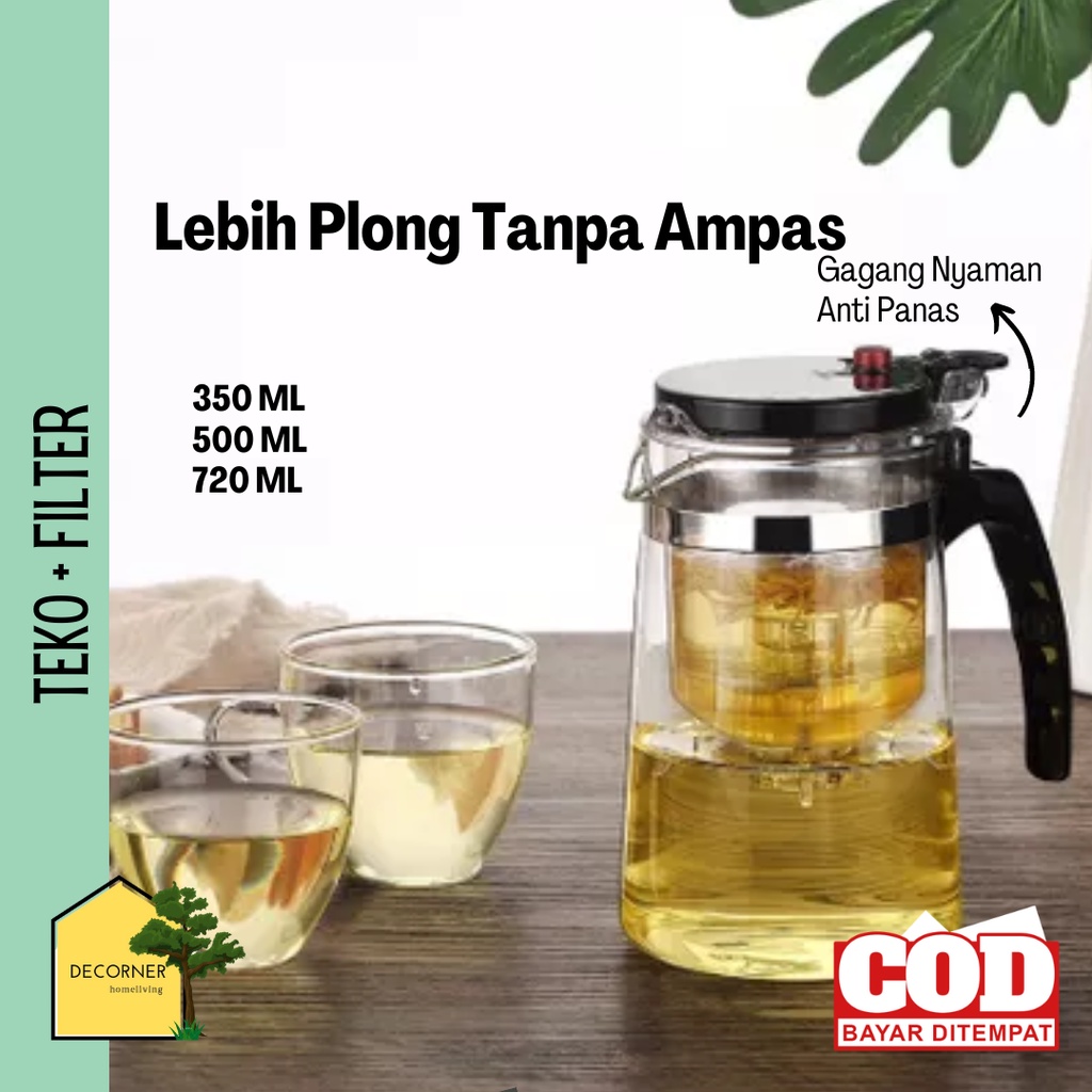 Jual One Two Cups Teko Pitcher Kaca Saringan Teh Tahan Panas Tanpa Ampas Infuser Teapot Maker ...