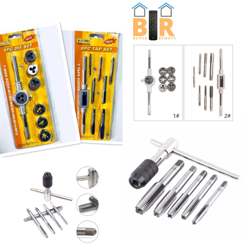Jual HandTap Die Set 8PCS M3 - M12 M3 M4 M5 M6 M8 M10 M12 / Hand Tap Senai Drat Derat Baut Alat ...