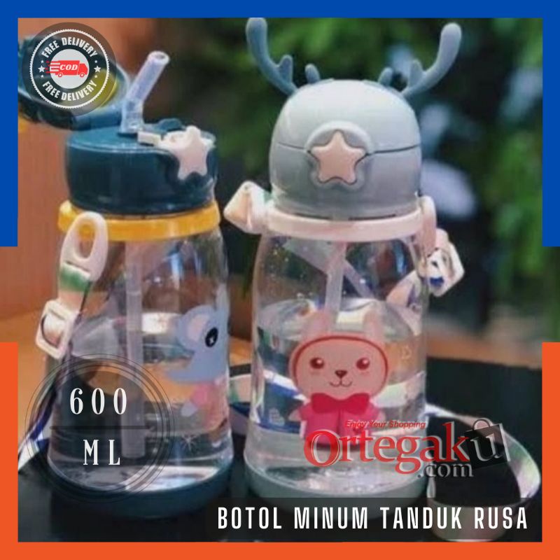 Jual Botol Minum Anak Tanduk Rusa Tali Panjang Dan Sedotan 600ml | Botol Tanduk Rusa Murah Bpa ...