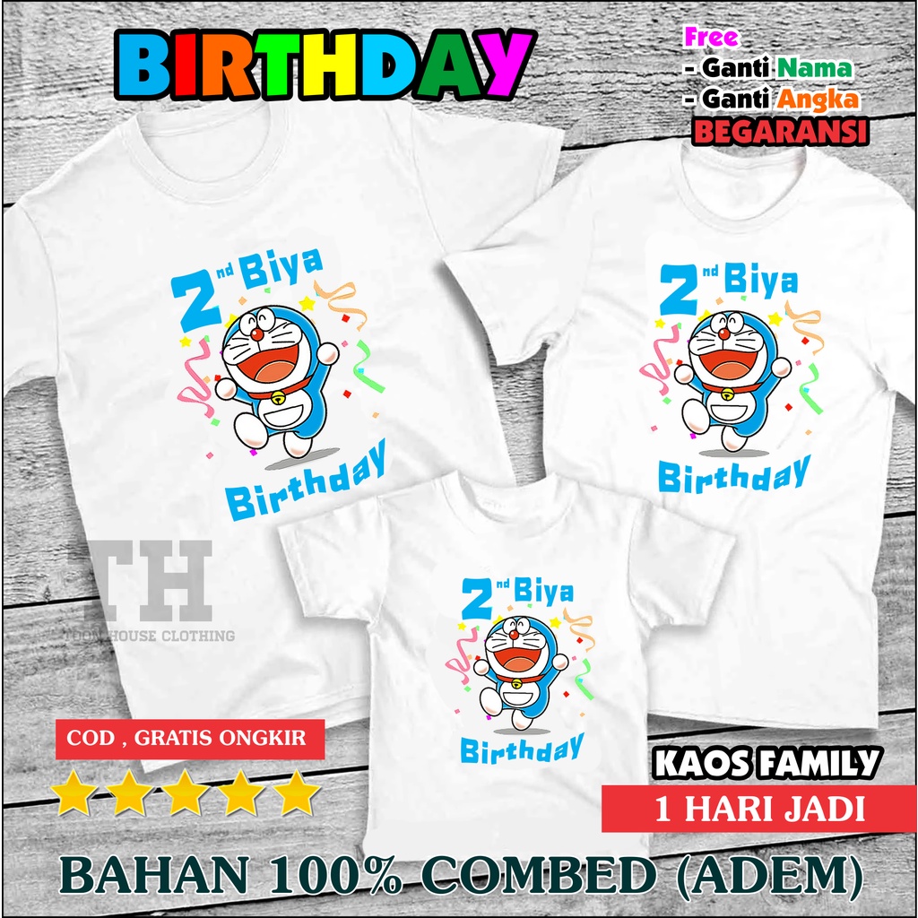 Jual Kaos Couple Family Birthday Custom Doraemon - Free Ganti Nama Dan ...