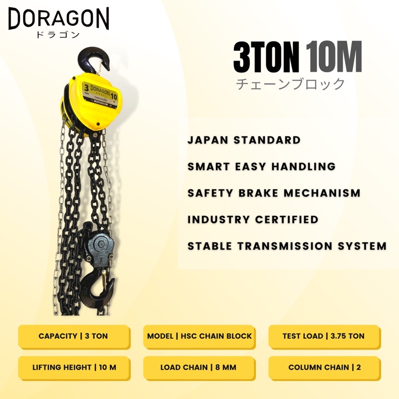 Jual DORAGON Chain Block 3 Ton 10 Meter Takel 3T x 10M Katrol Kerekan ...
