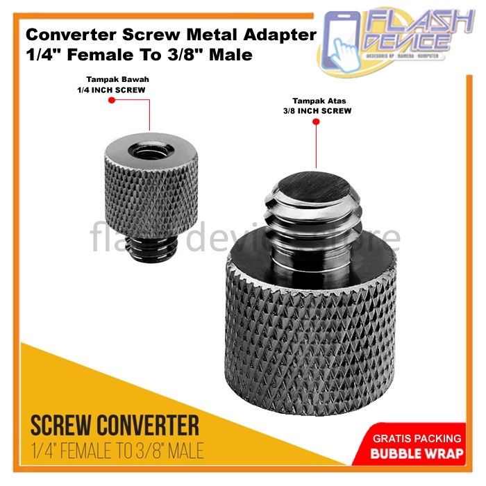 Jual Converter Screw Metal Adapter 1/4 inch Female To 3/8 inch Male ...