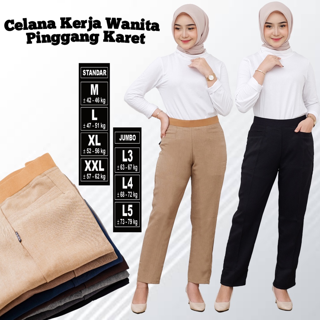 Jual Celana Kerja Wanita Kantor Pinggang Karet | Shopee Indonesia