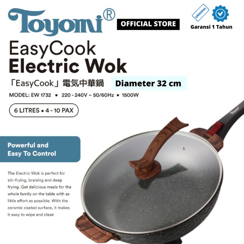 Jual Toyomi Electric Wok Easy Cook EW1732 - 32CM | 6 Liter Panci Listrik | Shopee Indonesia