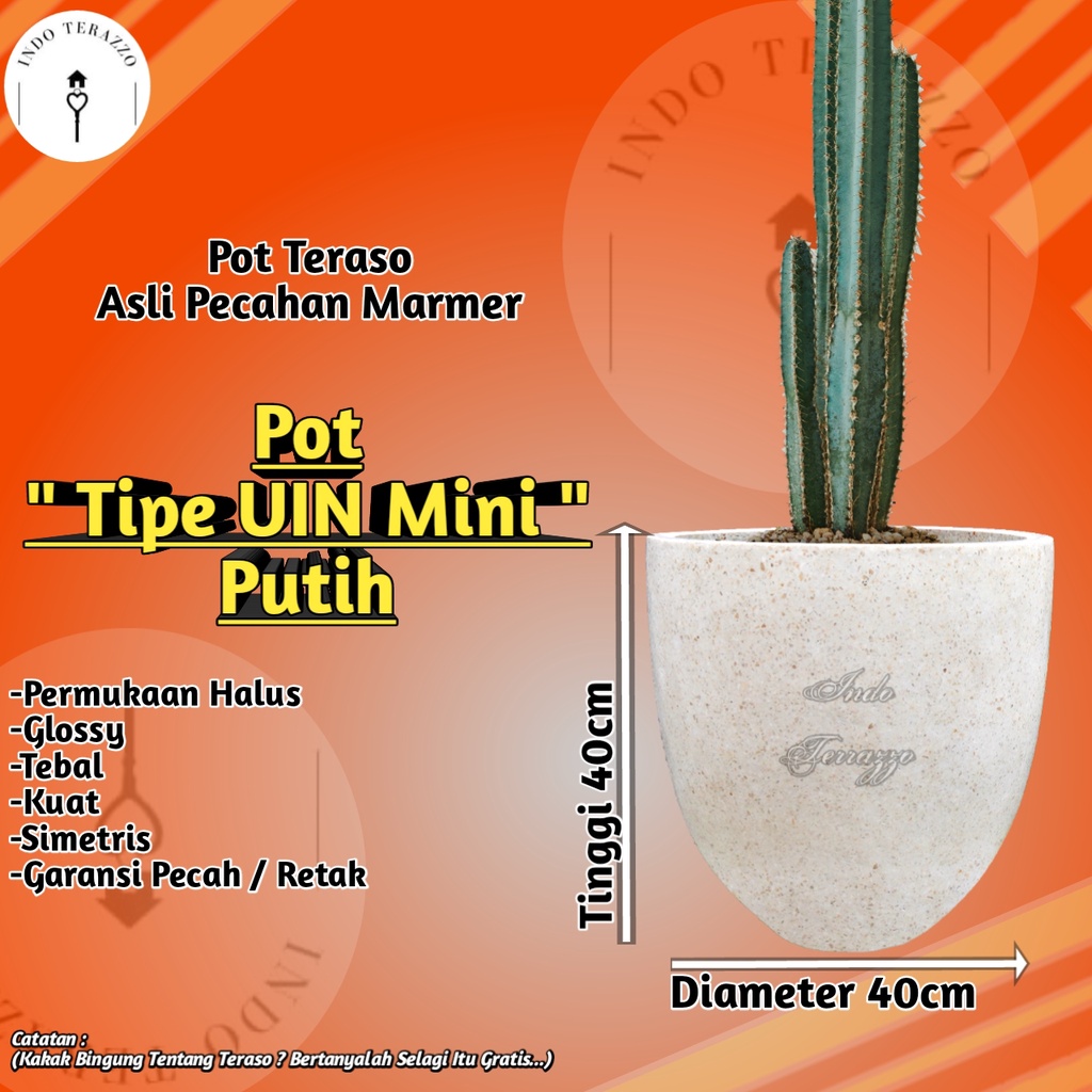 Jual INDO TERAZZO POT KERAMIK PUTIH TERASO UNIK UIN MINI T40 D40 - POT ...