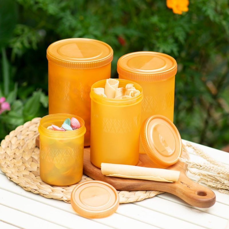 Jual Tempat penyimpan snack bulat plastik // Toples bulat set lengkap ...