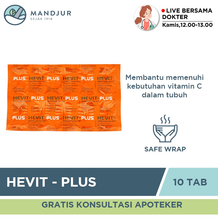 Jual Hevit-Plus 10 Kaplet - Multivitamin, Vitamin C 500mg, dan Zinc ...