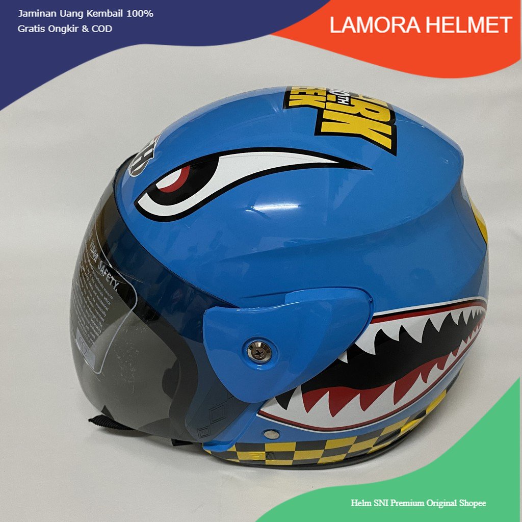 Jual 11.11 Helm Evo Hiu Shark Biru Nouvo Helem SNI Helmet Dewasa Motif ...