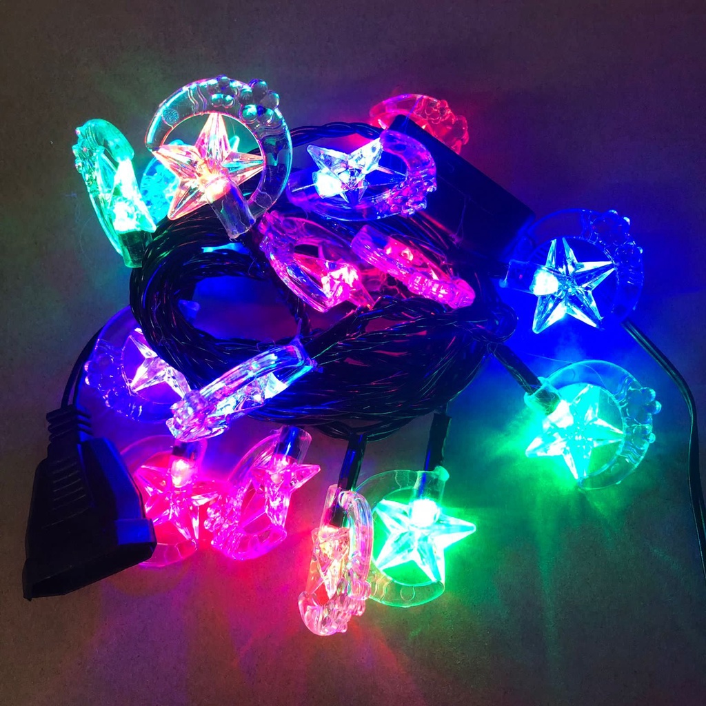 Jual Lampu Tumblr Kabel hitam String Led 10m 100 Led Hias Disco Warna Warni Bulan bintang Merah ...