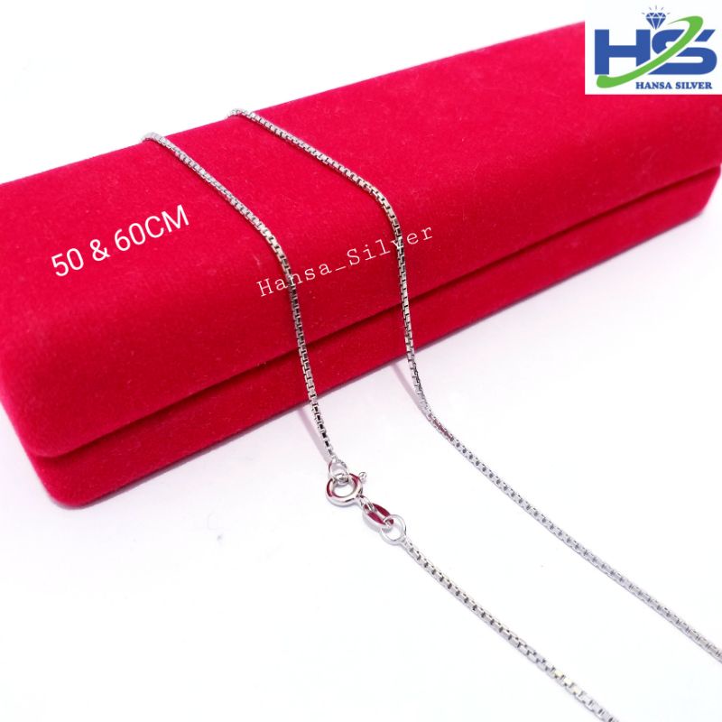 Jual Kalung Perak Silver Asli 925 Lapis Emas Putih Model Italy Kotak 50 60 Cm - Kalung Perak ...