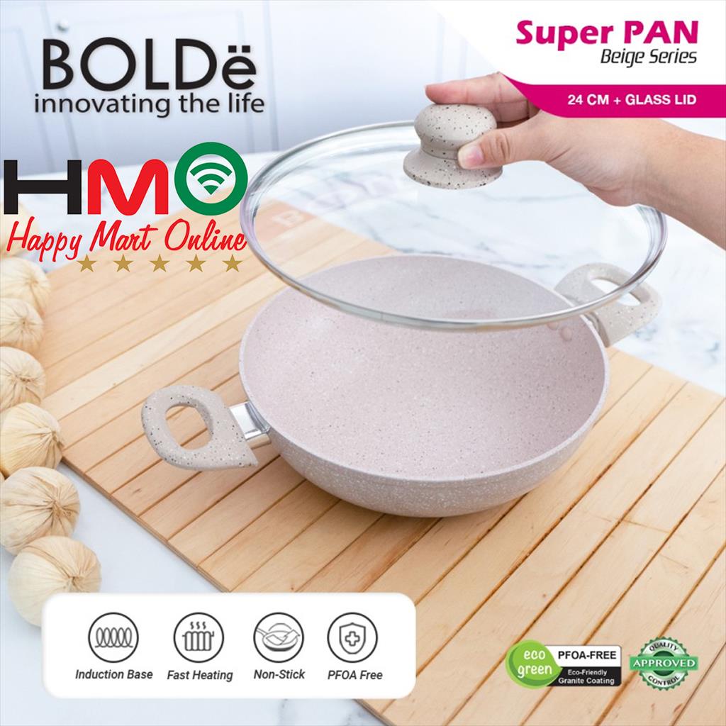 Jual Wajan Bolde Super Pan 2 Ear Wok 24CM + Lid Beige Wok Pan Granite ...