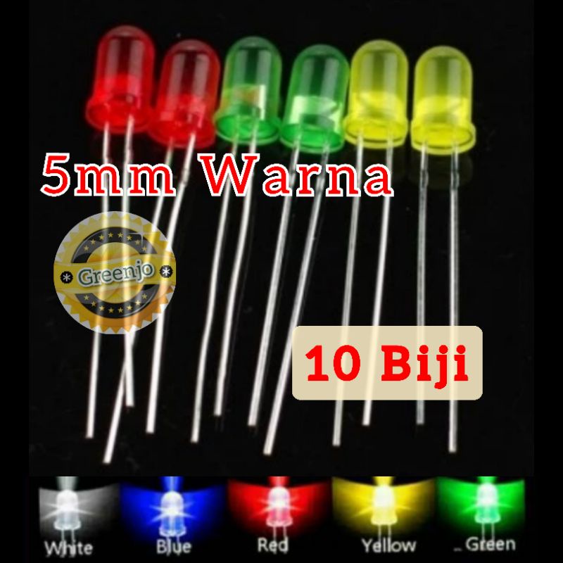 Jual x10 Led 5mm LED Deffused F5 Warna Merah Biru Kuning Hijau Oren BAGUS | Shopee Indonesia