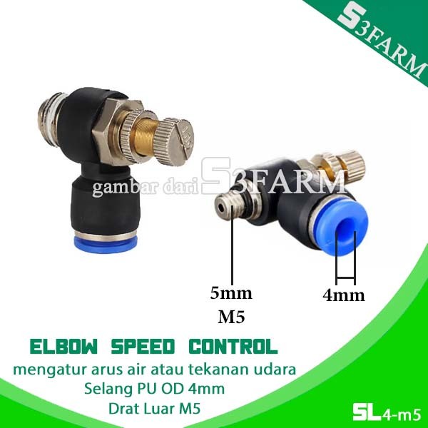 Jual SL4-M5 FITTING SPEED CONTROL PNEUMATIC ELBOW FLOW VALVE M5 SELANG PU 4MM | Shopee Indonesia