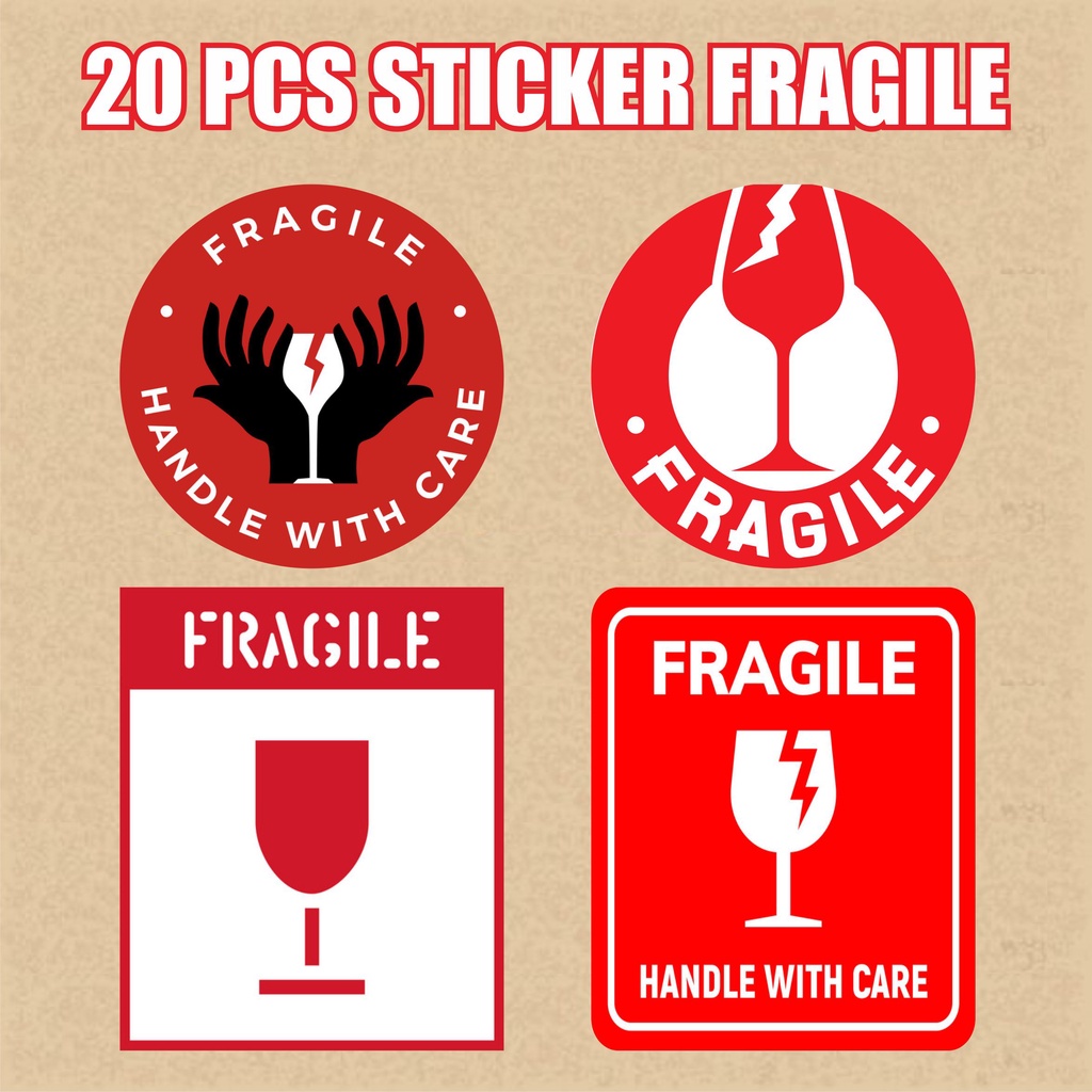 Jual [ISI 20 PCS] Ukuran 9,5cm x 8cm Sticker FRAGILE Awas Barang Pecah ...