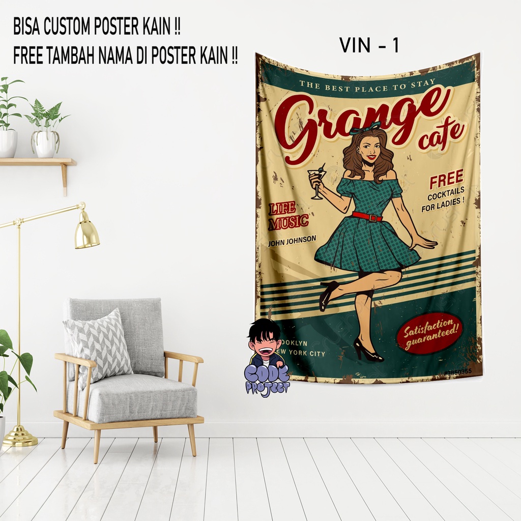 Jual POSTER KAIN RETRO VINTAGE - RETRO - hiasan dinding vintage ...