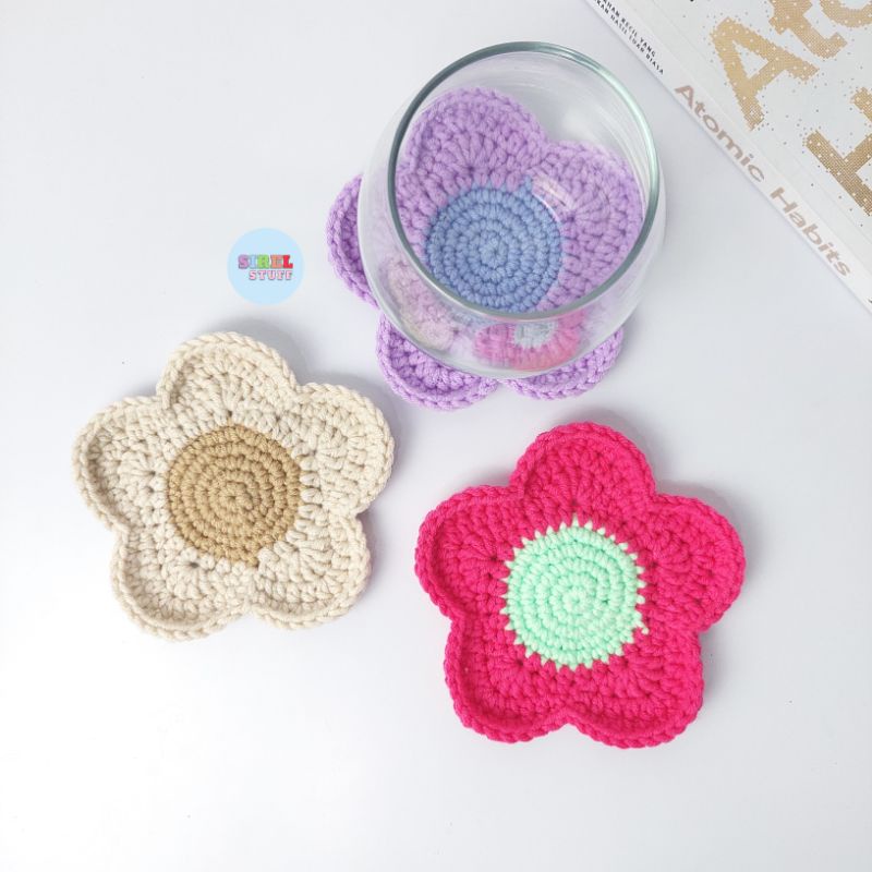 Jual Tatakan Gelas Aesthetic Rajut Bunga Handmade / Crochet Coaster ...