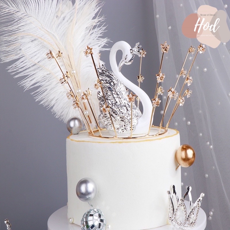 Jual Topper Swan Gold Silver With Crown Hiasan Kue Birthday Cake ...