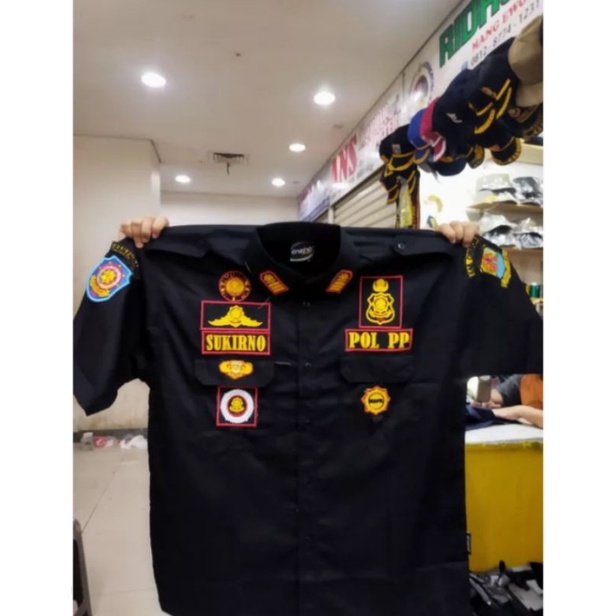 Jual baju kemeja bordir pol pp warna hitam full bordir timbul | Shopee ...