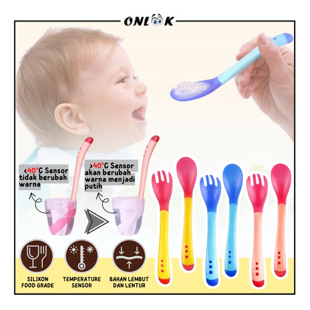 Jual Sendok Garpu Silikon Sensor Panas Untuk Makan Bayi / Temperature ...