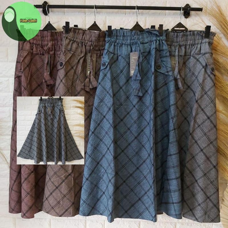 Jual Rok Katun Wanita Payung Motif Garis Kotak Kekinian Rok Cewek ...