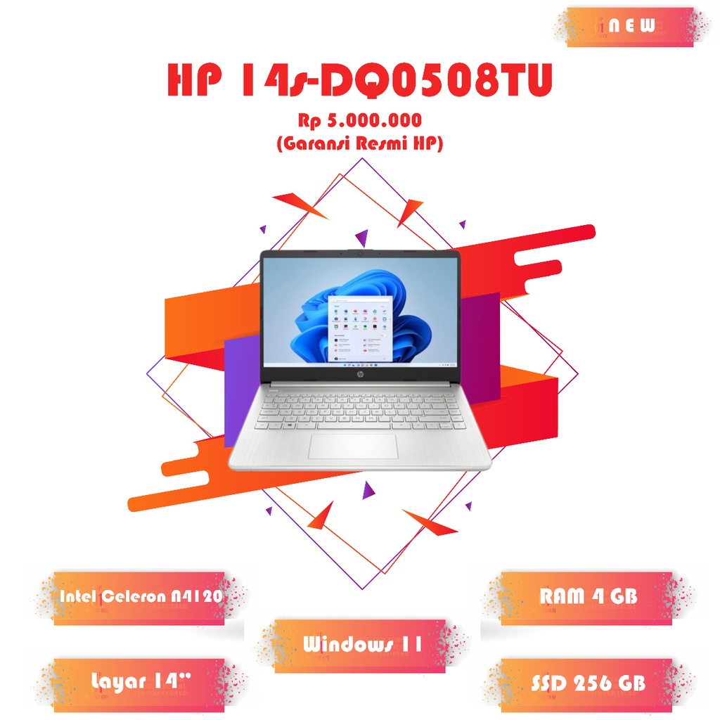 Jual Laptop HP 14s DQ0508TU N4120 4GB 256GB 14" Slim Windows 11 ...