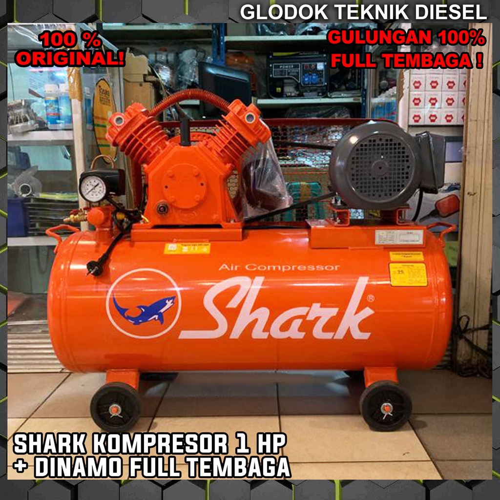 Jual SHARK 1 HP PK Kompresor Angin + Dinamo Electro Motor Full Tembaga Air Compressor ORIGINAL ...